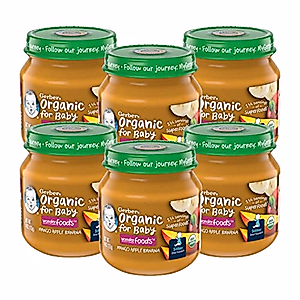 Gerber Organic for Baby Wonder Foods 2nd Foods Baby Food Jar, Mango Apple Banana, USDA Organic Pureed Baby Food with Superfoods, 4-Ounce Glass Jar (Pack of 6)