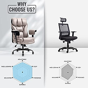 YAMASORO Big and Tall Office Chair 400lbs, Leathaire Cushy Seat and Adjustable Armrests Heavy Duty Executive Desk Chair with Wheels, Beige