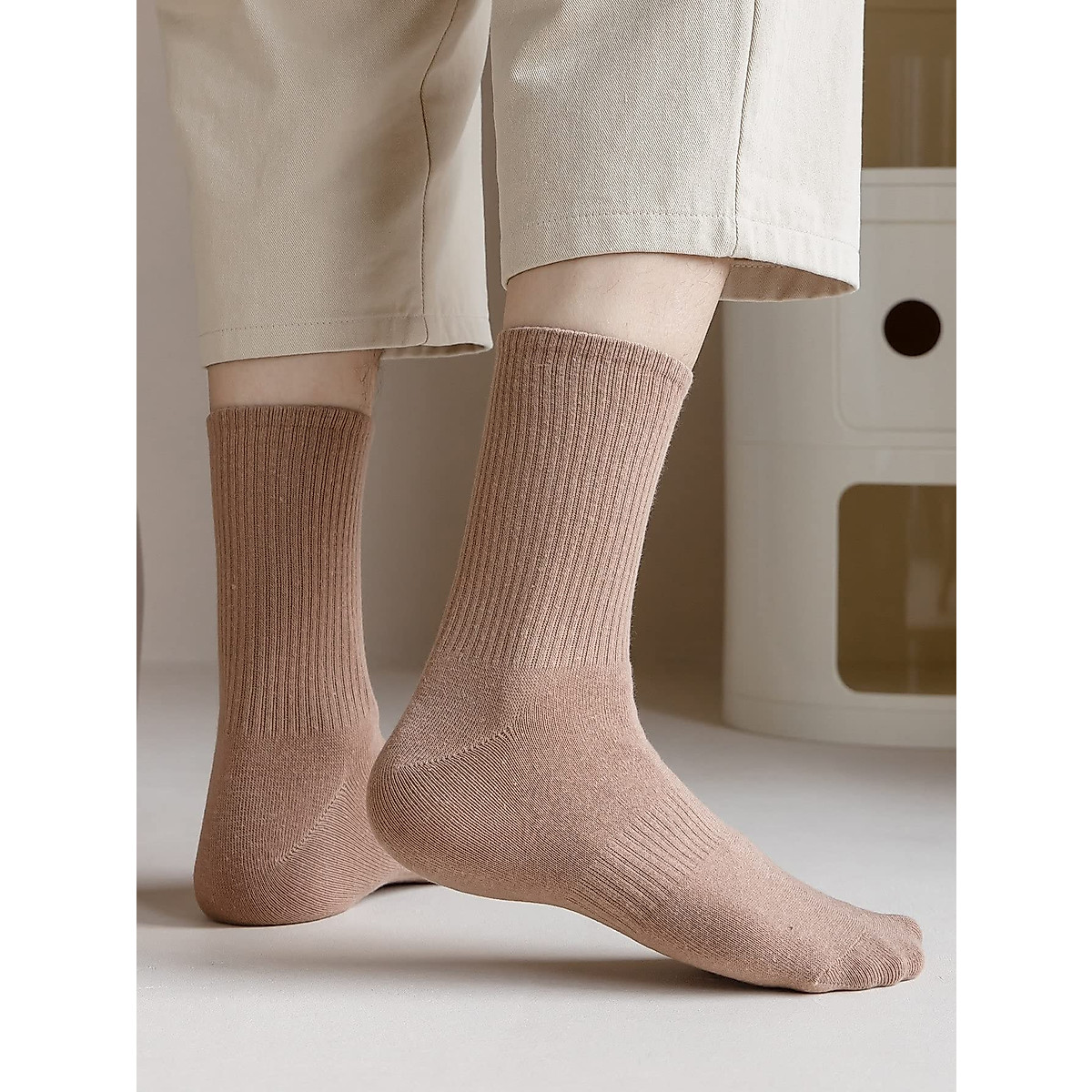 Weston Ink 6 Pairs Men's Solid Crew Socks Casual Socks Japanese Crew Knit Socks (6 Pairs[Black/Red/Brown/Khaki/White/Beige])