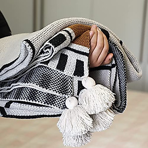 Ykall Boho Throw Blanket, Super Soft Warm Cozy Knit Blanket, Skin Friendly, Bohemian Throw Blanket with Tassel for Chair, Bed, Sofa, Couch - All Season (59 x 78 inch)