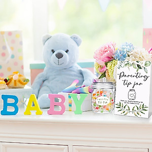 Roowest Baby Shower Advice Cards for New Parents to Be - Tip Jar Sign for New Parents 60 Parenting Advice Cards 10 HB Pencils 2 Cute Stickers 1 Pet Bottle for Guests Games(Leaf)