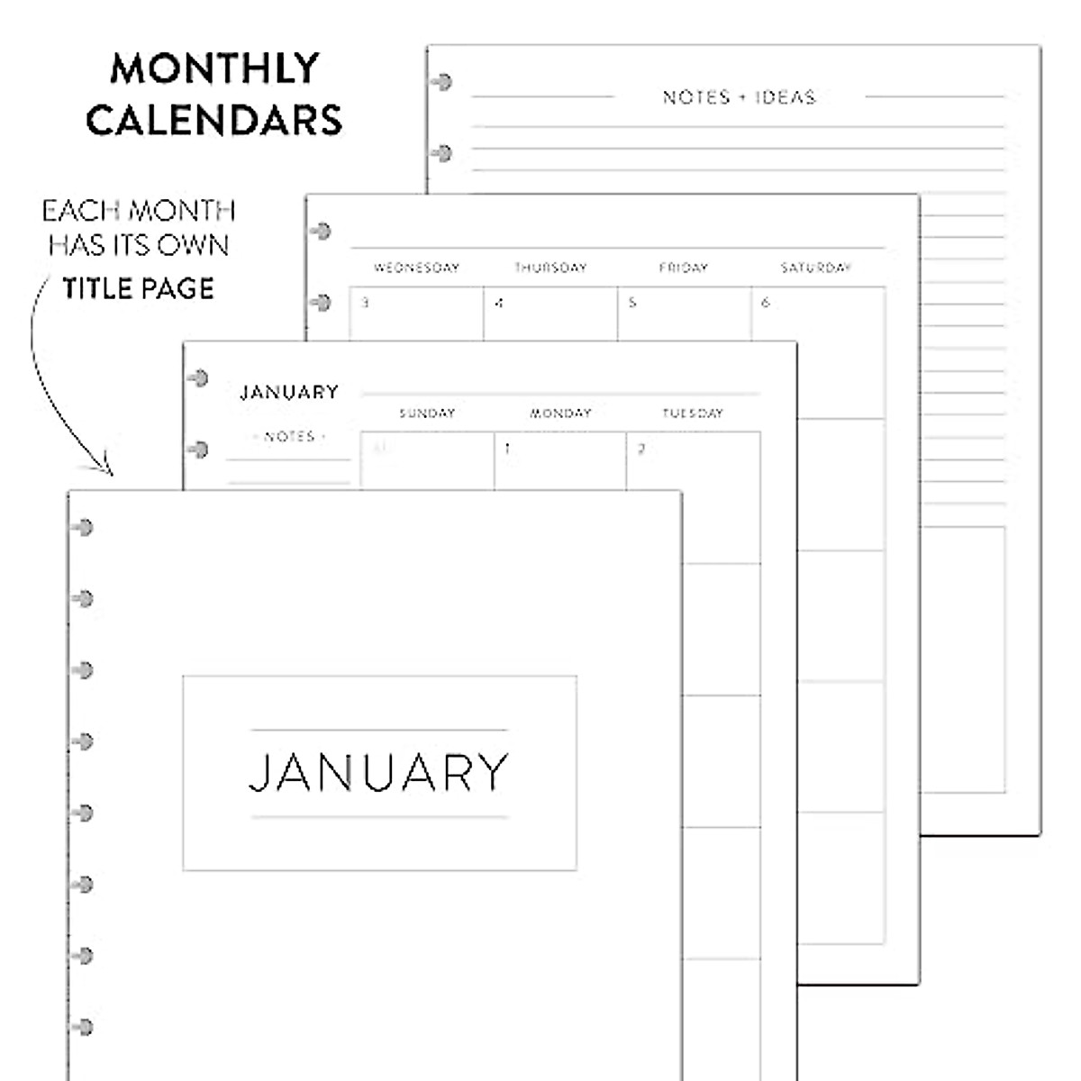 BetterNote 2024 Monthly Calendar Refill Fits Discbound Notebooks, Fits Happy Planner, Levenger Circa, Arc Staples, TUL Office Depot, InkWell Press (Classic, 11-Disc, 8.5"x11")