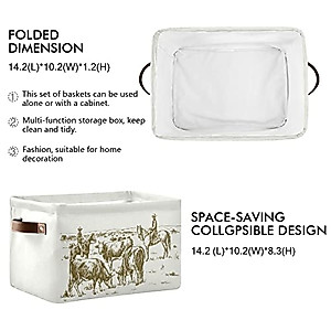 Kigai 1 Pack Storage Basket Western Cow Boys Foldable Storage Box Laundry Hamper with Handle Toy Storage Bin for Home Closet Office Shelf