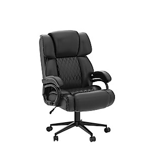YI DANICA High Back Big & Tall 400lb Office Chair - Heavy Duty Metal Base, Adjustable Tilt Angle Large Bonded Leather Ergonomic Executive Desk Computer Swivel Chairs