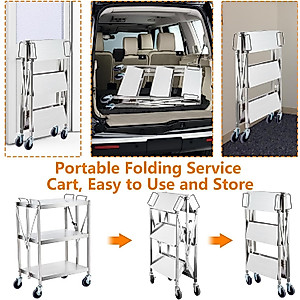 Agrestem 3-Tier Foldable Service Carts with Wheels, Rolling Cart Utility Cart Foldable Cart, 330 lbs Load Capacity, Heavy Duty Professional Utility Cart for Home, Commercial, Garage, Office