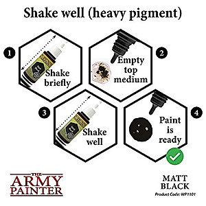 The Army Painter Matt Black Warpaint - Acrylic Non-Toxic Heavily Pigmented Water Based Paint for Tabletop Roleplaying, Boardgames, and Wargames Miniature Model Painting- 18 ml