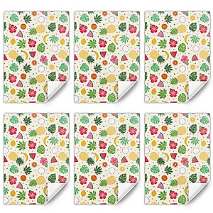 Aloha Floral Hawaiian Luau Wrapping Paper 6 Sheets, Pitaya Pineapple Orange Banana Watermelon Lemon Summer Fruit Floral Monstera Palm Turtle Leaves Tropical Island Themed Wrap Paper Sheet for Gift Wrapping, Birthday, Baby Shower, Aloha Hula Party Decorati