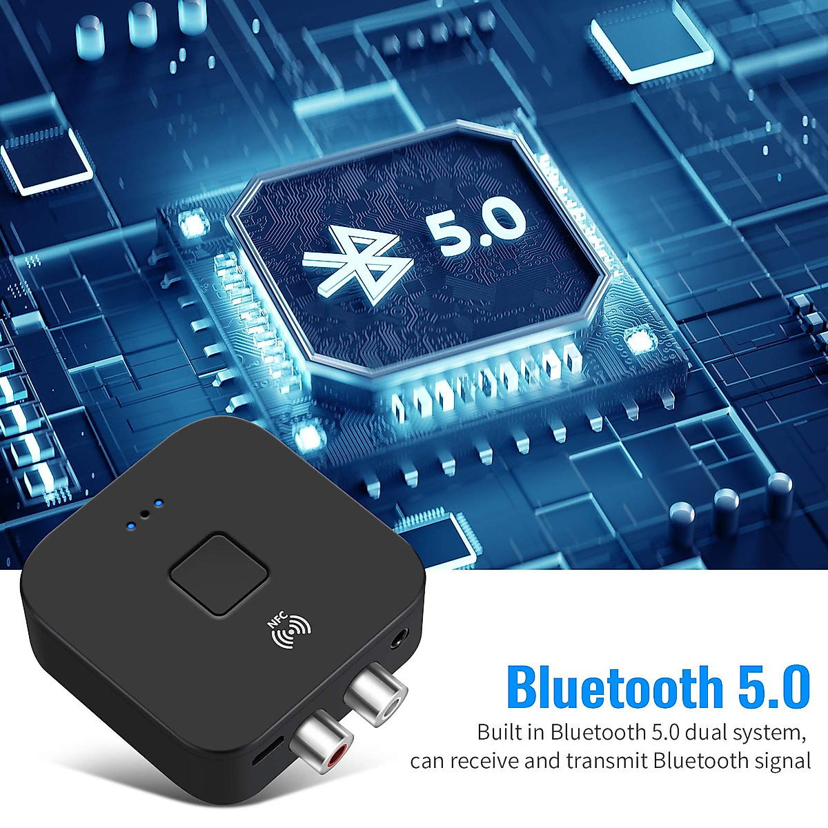 BEZO 5.0 Bluetooth Audio Receiver Adapter,NFC Wireless Bluetooth Extender,3.5mm AUX or RCA Input Speaker,Amplifier,Car Audio,Headphone,Home Stereo Theater System,Stereo Audio Component Receivers