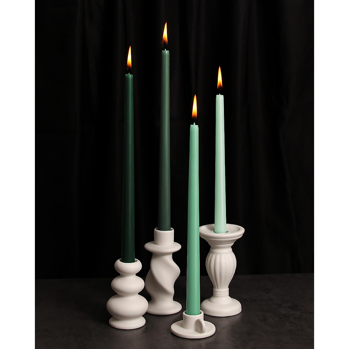 Viyffo Taper Candles 12 Inch Green Set of 4 Unscented, Dripless, Smokeless Long Tall Tapered Candlesticks Wedding Home Decor Dinner Natural Color Series