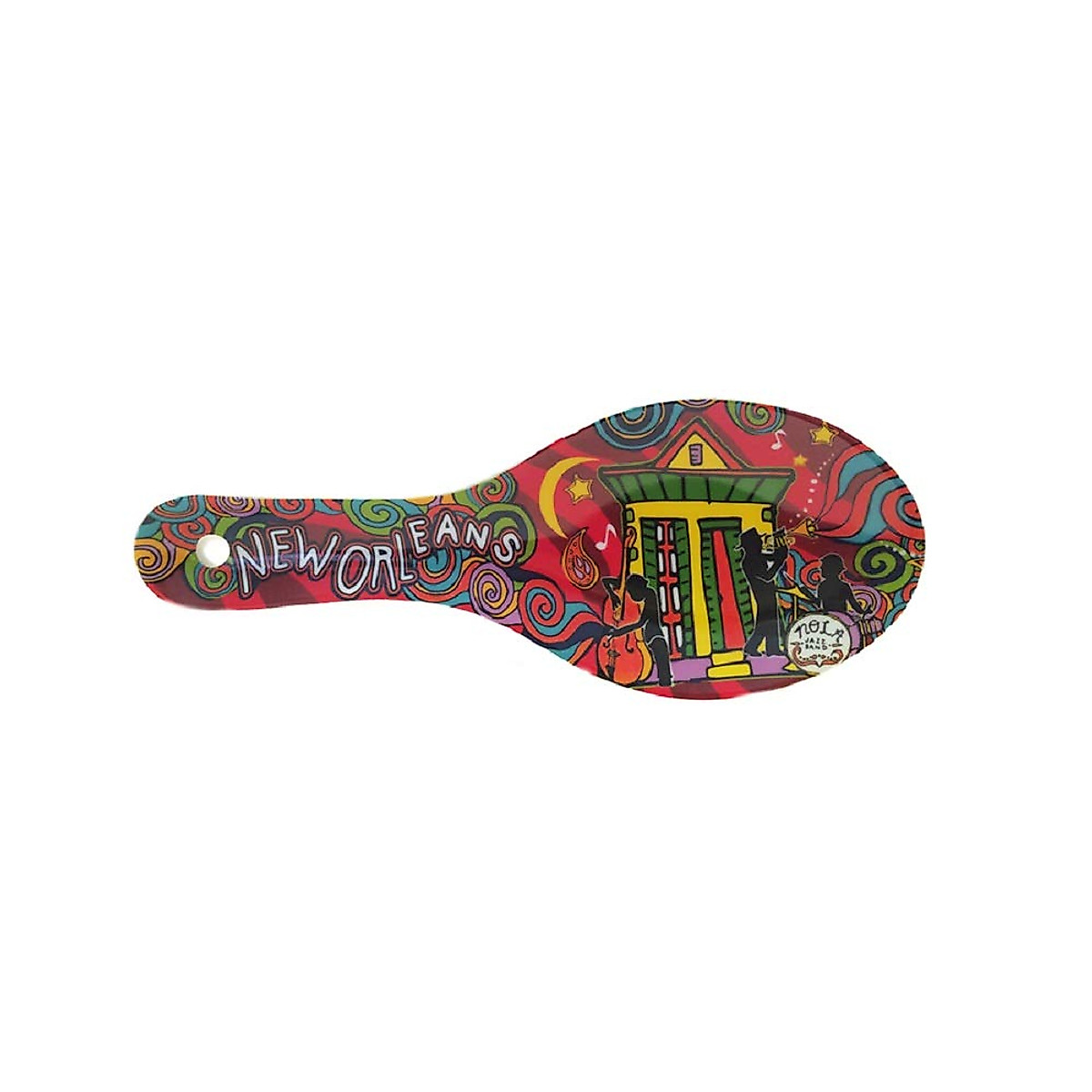 New Orleans Jazz Music Multicolor Swirl Ceramic Souvenir Spoon Rest (Horizontal Design)