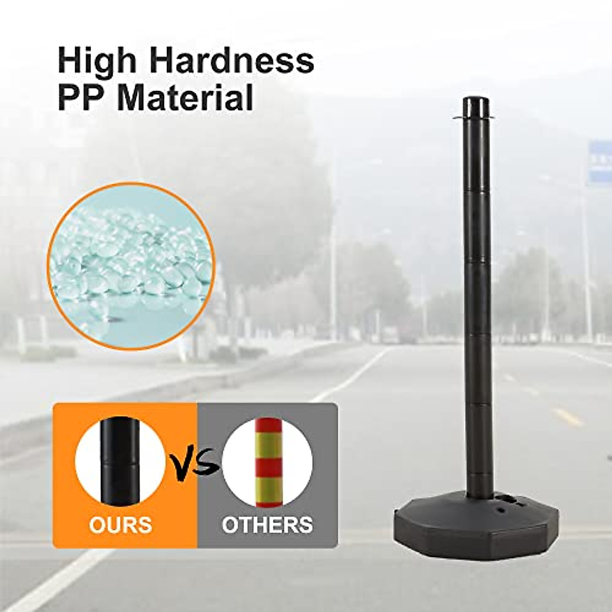 HABUTWAY 6Pcs Traffic Delineator Post Cone with 5.5FT Chain, Chain Safety Barriers Outdoor and Indoor Crowd Control Barricade (Black)