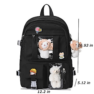 Qyrno Kawaii Backpack with Cute Accessories Cute Backpack Aesthetic Backpack DIY Backpack Clear Backpack (3-Black)