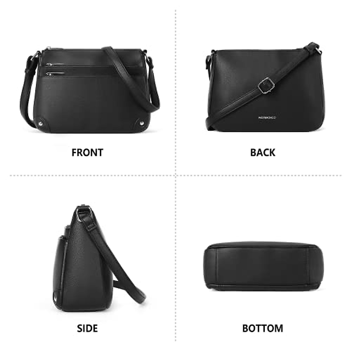 WESTBRONCO Crossbody Bags for Women, Medium Size Shoulder Handbags, Wallet Satchel Purse with Multi Zipper Pocket Black