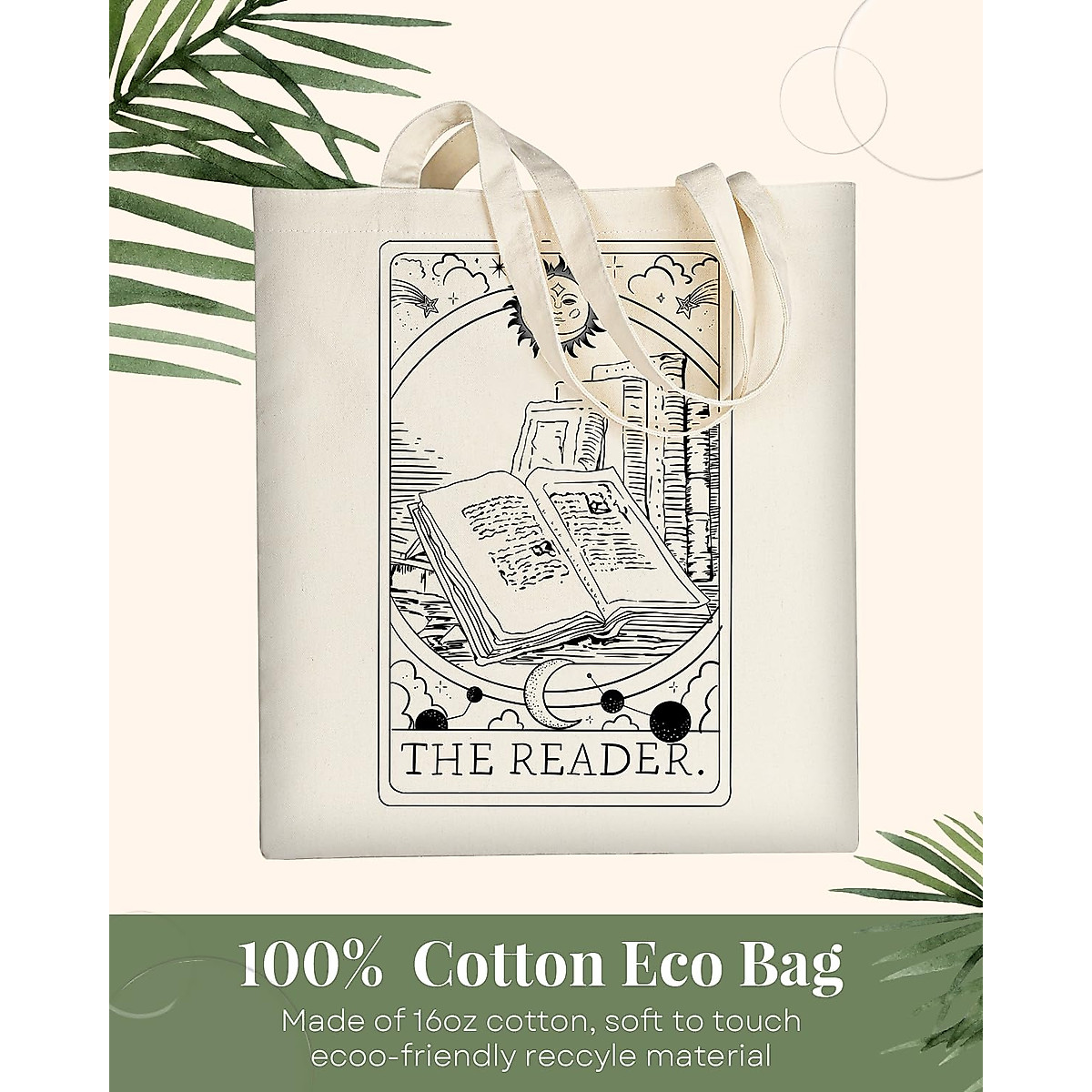 AUSVKAI Canvas Tote Bag Aesthetic for Women, Cute Sun&book Reusable Cotton Bags for Beach Grocery Gifts