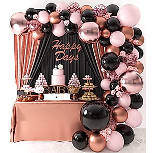 18Inch Metallic Chrome Rose Gold Pink Black Balloons Balloon Garland Arch Kit, Rose Gold Baby Bridal Shower Birthday Wedding Anniversary Graduation Bachelorette Party Background Decorations for Girl Women