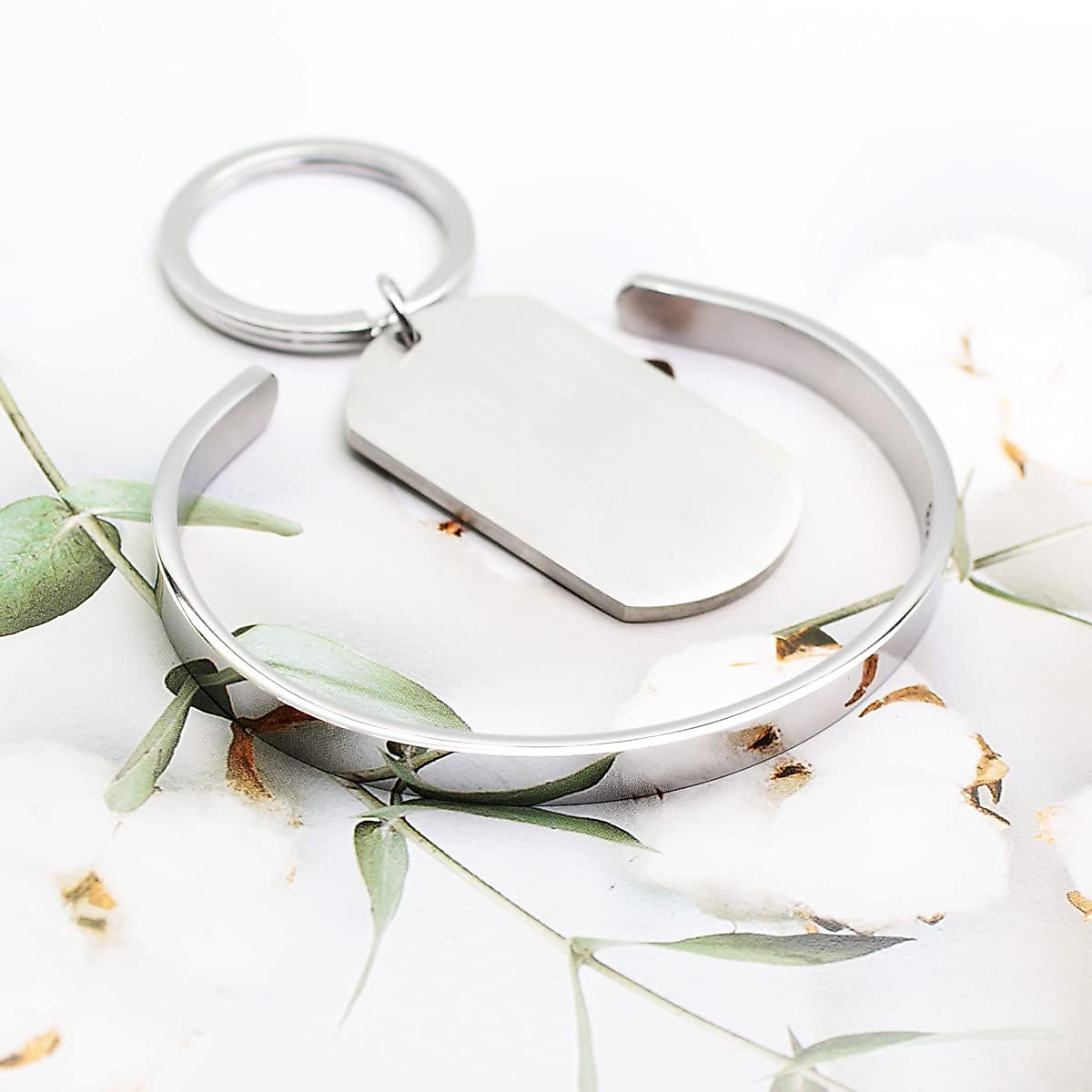 LightOnIt Inspirational Cuff Bracelets for Women Personalized Gift for Her Engraved Mantra Motivational Cuff Bangle & Keychain Teen Girls Birthday Jewelry