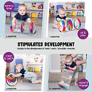 Hoovy Infant Crawling Toys | Toys for Crawling Babies | Crawling Toys for Babies 6-12 Months | Beginner Crawl Along Baby Roller | Drop Maze Tummy Time Activity Center (Rainbow Swirls)