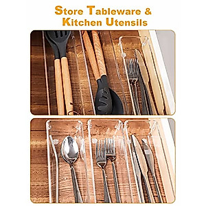 SMARTAKE 22-Piece Drawer Organizers, 7 Sizes Desk Drawer Dividers with Non-Slip Pads, Plastic Dresser Storage Tray Sets, Cosmetic Makeup Jewelries Trays, for, Kitchen, Office, Home, Bathroom (Clear)