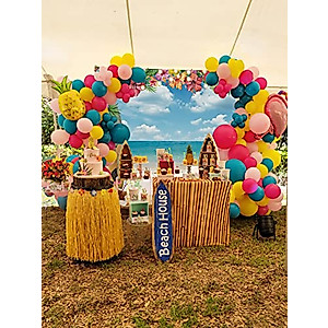 Summer Hawaii Beach Backdrop 7x5FT Aloha Tropical Palm Flower Blue Sky Ocean Surfboard Hawaiian Photography Background Baby Shower Birthday Party Decor Luau Photoshoot Tiki Photo Booth Props