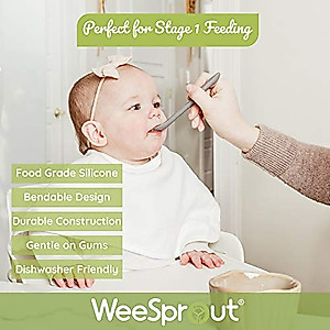 WeeSprout Silicone Baby Spoons - First Stage Infant Feeding Spoons With Soft-Tip, Bendable Baby Utensils for Parent & Self-Feeding, Ultra-Durable & Chewproof, Dishwasher Safe, Set of 3