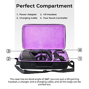 Movic® SimpleTravel™ Carrying Travel Hard Case for Oculus Quest 2 Replacement Virtual Reality VR Gaming Headset & Controller Accessories w Strap | Water Proof Cover Shell (Black+Velvet Purple)