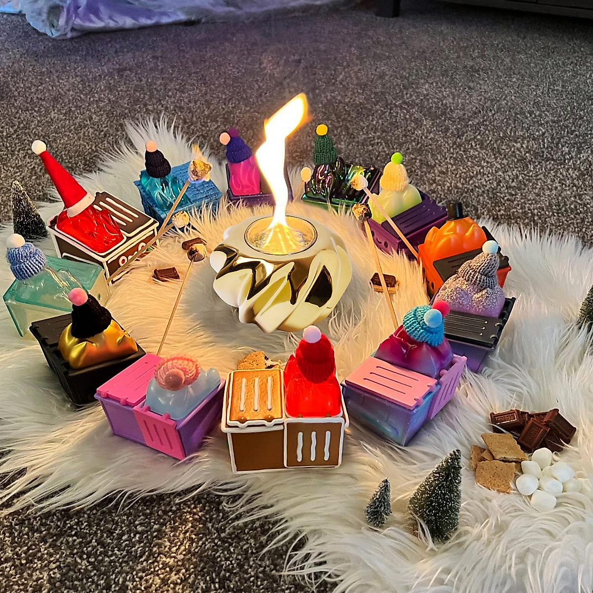 Sapbontchi Table Top Firepit, Small Fire Pits for Outside Patio/Indoor Portable Tabletop Fire Pit in Golden, Modern Home Tabletop Decor Clearance Living Dining Room Patio Balcony Backyard Garden