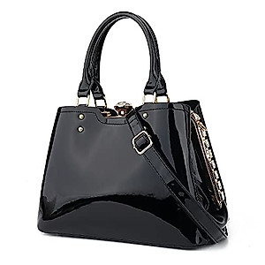 Style Strategy black purses patent leather Satchel handbags for women Top Handle with kiss lock Shoulder bags crossbody for women