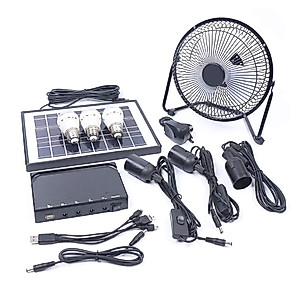 Solar Generator Portable Lighting System Kit,Solar Power Panel USB Charging LED Light + Fan DC System Kit for Home Lighting,Outdoor Camping,Garden