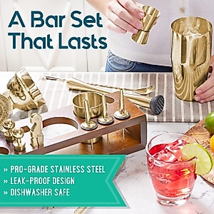 Mixology Bartender Kit: 23-Piece Bar Set Cocktail Shaker Set with Stylish Bamboo Stand | Perfect for Home Bar Tools Bartender Tool Kit and Martini Cocktail Shaker for Awesome Drink Mixing (Gold)