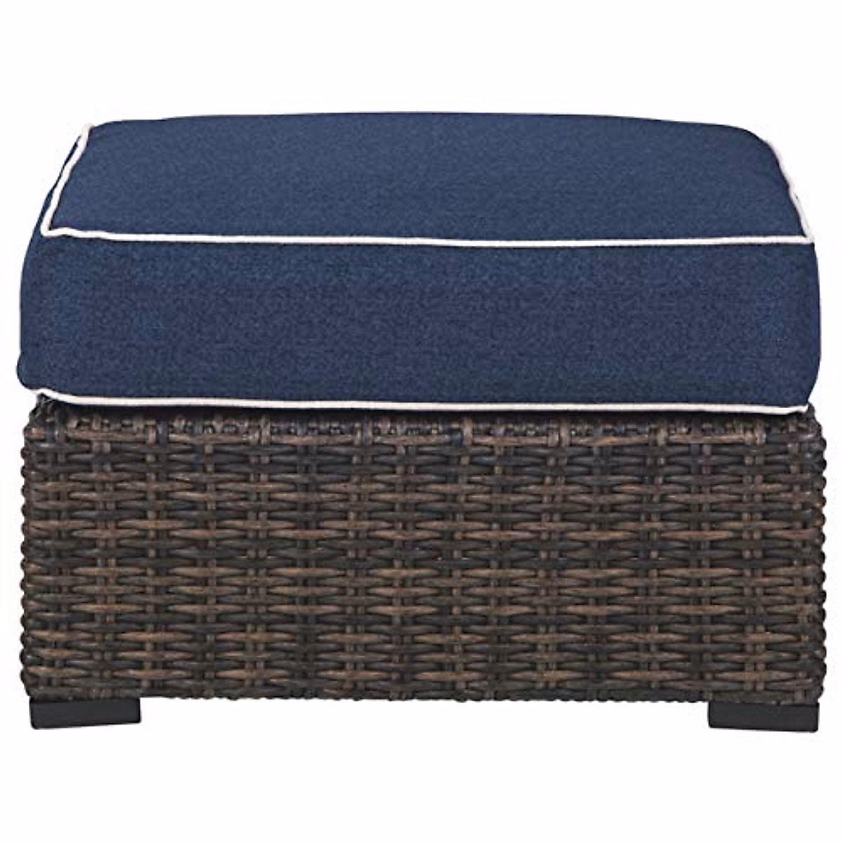 Signature Design by Ashley Grasson Lane Outdoor Patio Upholstered Ottoman with Wicker Base, Blue