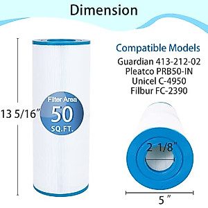 Future Way Hot tub Filter Compatible with Pleatco PRB50-IN, Unicel C-4950, Jacuzzi J210/J220/J235/J245/J275, Filbur FC-2390, 5X13 Drop in Spa Filter, 50 sq.ft, 2-Pack