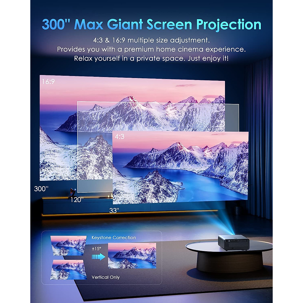 Raydem Portable Projector with 5GHz Wi-Fi & Bluetooth | 1080P, 350 ANSI