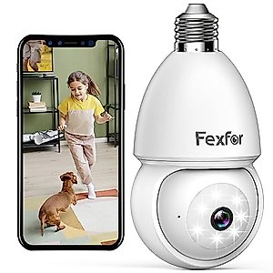 2K Light Bulb Security Cameras Wireless Outdoor, 360 Degree WiFi Indoor Outdoor Cameras for Home Security with Color Night Vision, 2-Way Audio, 24/7, Siren, Free 7-Day Cycle Cloud Storage (White)