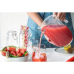 DecorRack 2 Crystal Clear Plastic Pitcher Beverage Dispenser with Pour Spout Shatterproof Catering and Restaurant Serveware for Cold Drinks, Water, Lemonade, Beer, and Sangria, 56 Ounce (2 Pack)