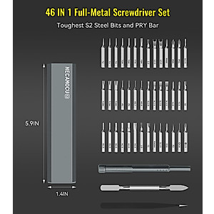 NECAMOCU Precision Screwdriver Set with Toughest S2 Bits, Durable 46 in 1 Mini Magnetic Repair Tool Kit for Electronics, Small Screwdriver Set for Computer, Phone, Laptop, Watch, Eyeglasses, Jewelry