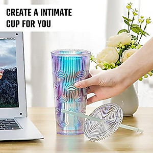 Bling NEW 24oz Tumbler with Lid and Straw Cups, Studded Fashion Water Ripple Double Venti Cups | 100% BPA FREE | Leakproof | Wide Mouth | Premium Quality Gifts