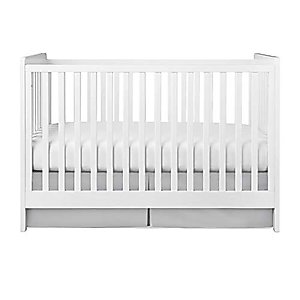 Crib Skirt Pleated 100% Cotton Nursery Crib Bed Toddler Bedding Skirt for Baby Boys or Girls Neutral Plain - 14” Drop Dust Skirt (Gray)
