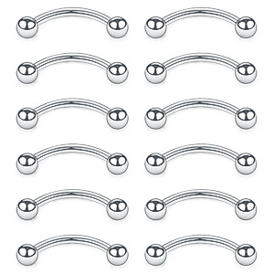 SCERRING 12PCS Stainless Steel Curved Barbell Eyebrow Tragus Helix Ear Belly Lip Ring Body Piercing Jewelry with Balls 16G 8mm