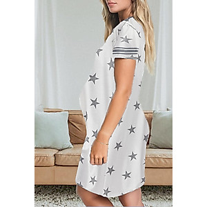 ft FENTENG Nightgowns for Women Sleepwear Loose Short Sleeve Nightdress V Neck Nightgowns Sleepshirts Comfy Nightshirt S-3XL (White, L)