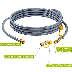 MENSI 10FT 3/8 Propane Quick Connect Y Splitter Adapter with 3/8" Quick Connect Natural Gas Connection Hose with Quick Plug and 3/8" Female Flare Fittings