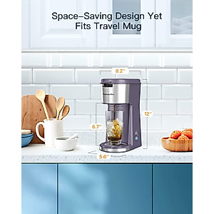 Famiworths Iced Coffee Maker, Hot and Cold Coffee Maker Single Serve for K Cup and Ground, with Descaling Reminder and Self Cleaning, Iced Coffee Machine for Home, Office and RV, Lavender