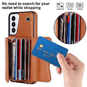 Asuwish Phone Case for Samsung Galaxy S21 5G 6.2 inch Wallet Cover with RFID Blocking Credit Card Holder Wrist Crossbody Strap Lanyard Stand Leather Girls Cell Accessories S 21 21S G5 Women Men Brown