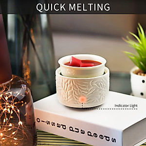 ElusiaKa Wax Melt Warmer Burner Ceramic 3-in-1 Oil Burner Electric Wax Melt Warmer Wax Warmer Burner Melter Fragrance Warmer for Home Office Bedroom Aromatherapy Gift& Décor (White Leaves)