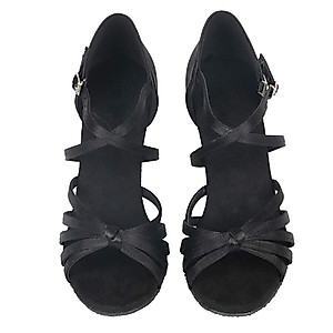 HIPPOSEUS Women Latin Dance Shoes Black Open Toe Ballroom Salsa Dance Shoes, 8 B(M) US