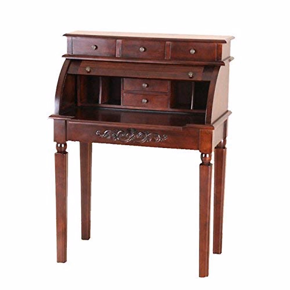 International Caravan Furniture Piece Carved Wood Roll Top Desk