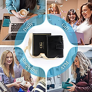 GSG Small Womens Wallet Leather Credit Card Holder, RFID Blocking Bifold Ladies Pocket Wallet with Zipper Coin Pocket, Black