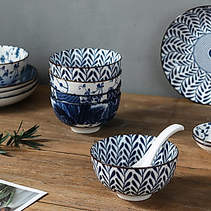 Gegong Blue and White Porcelain Dinnerware Set, Dishes, Bowl, Spoon, Chopsticks, Service for 1, Colorful Glazed Ceramic Set, Gift Box Packaging (Plum, Orchid, Bamboo and Chrysanthemum)