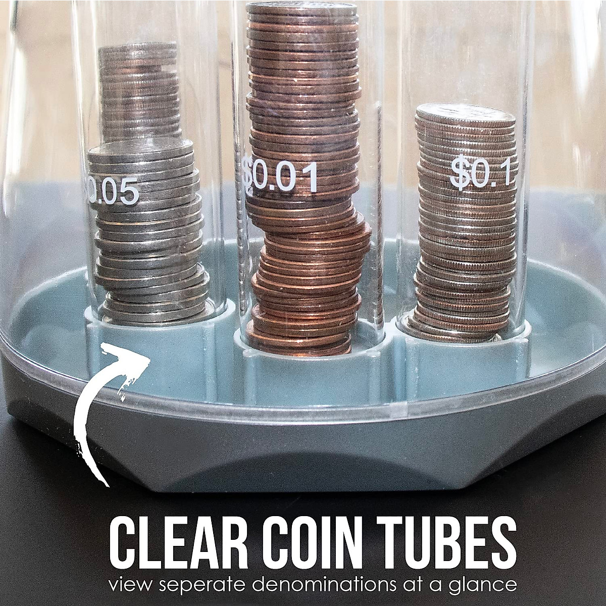 Digital Coin Counter Automatic Coin Sorter - 2020 Version - Digitally Keeps Count of and Automatically Sorts U.S. Coins into Individual Tubes with 20 Coin Wrappers Included