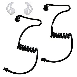 2 Pack Black Earpiece Replacement Acoustic Tube FBI Style for Two-Way Radio Headsets Motorola Kenwood Walkie Talkie with Fins Ear Mold