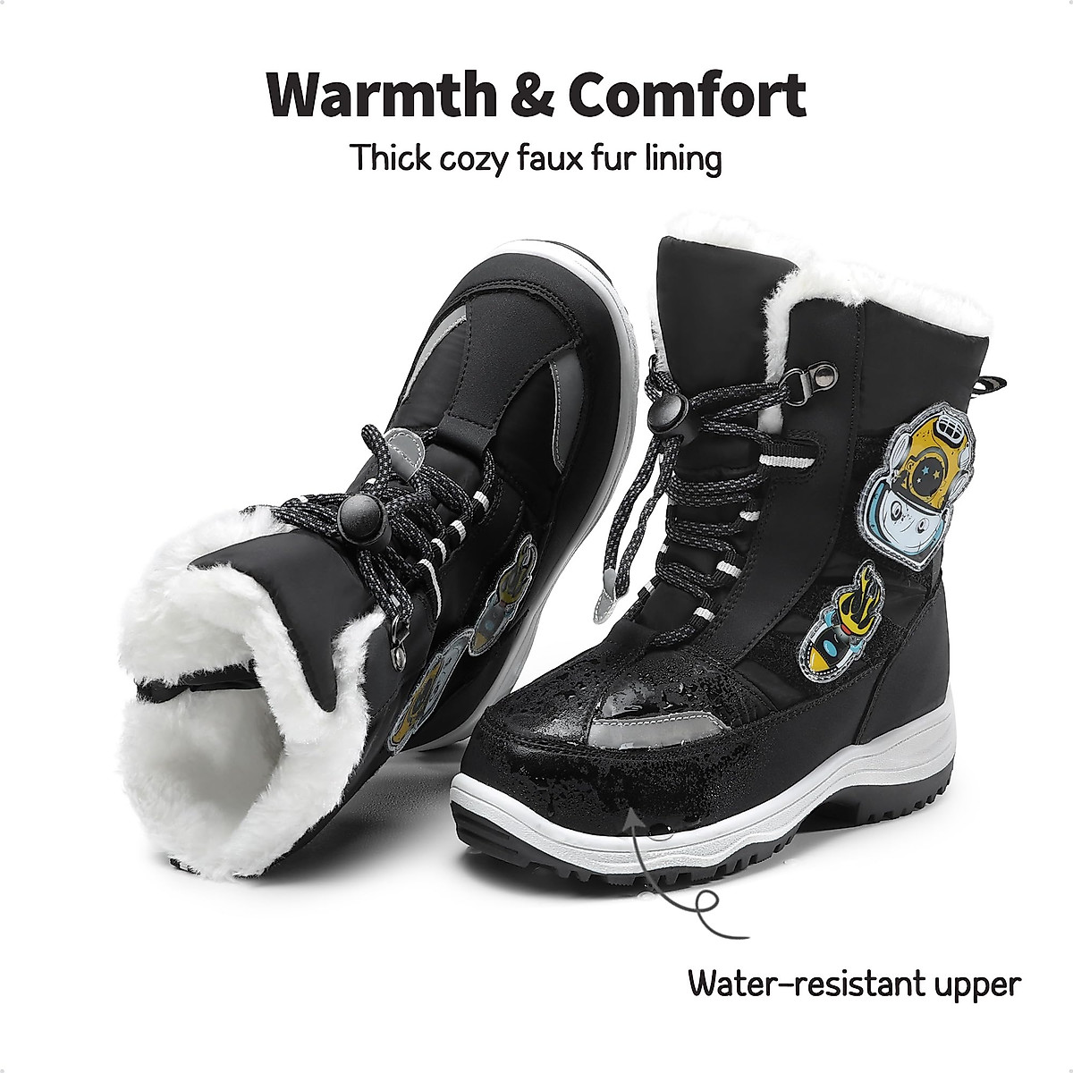 DREAM PAIRS Boys Toddler Snow Boots Slip Resistant Faux Fur Lined Mid Calf Little Kids Winter Shoes SDSB2312K Size 10 Toddler BLACK